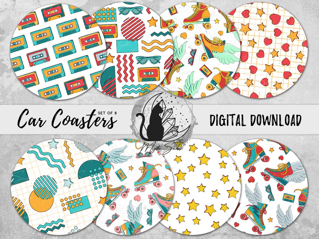 Retro Car Coaster Png Bundle, Roller Skate Coaster Designs, 80s ...