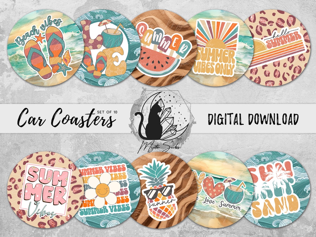 Summer Car Coaster Png Bundle, Beach Theme Coaster Designs, Sun & Sand ...