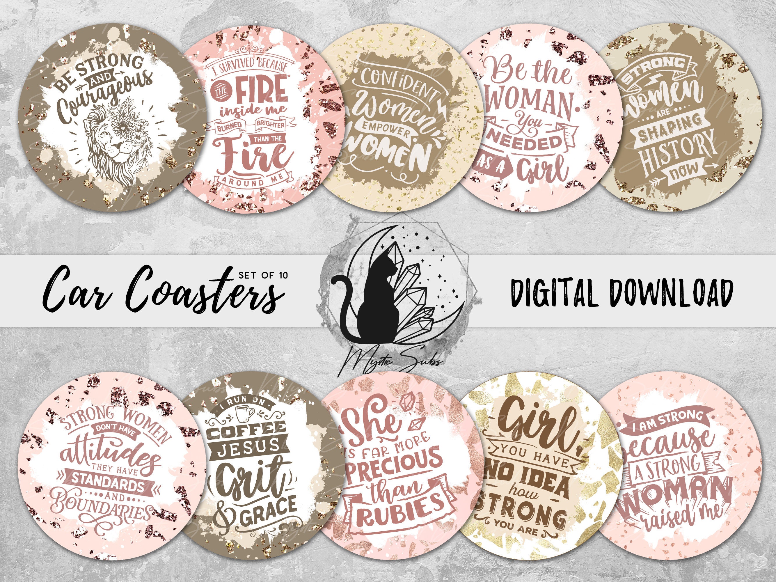 Motivational Car Coaster Png Bundle Powerful Woman Coaster - Etsy
