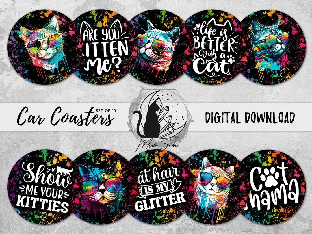 Cat Car Coaster Png Bundle, Cat Lover Coaster Designs, Kitten ...