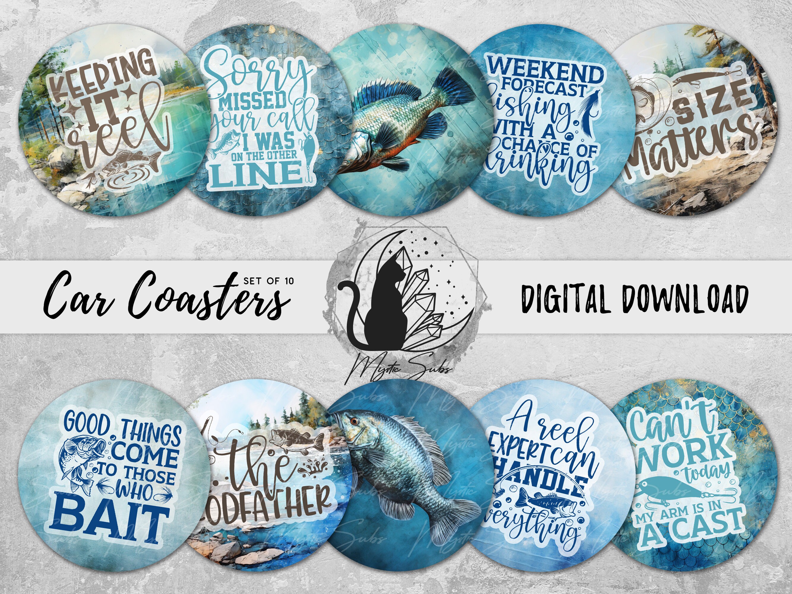 Fishing Car Coaster Png Bundle Fisherman Theme Coaster - Etsy