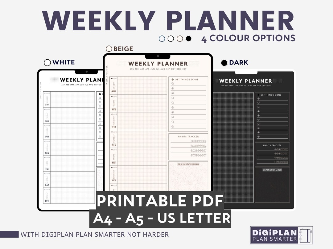 ADHD Weekly Planner Printable Productivity Planner Habits Tracker Plan ...