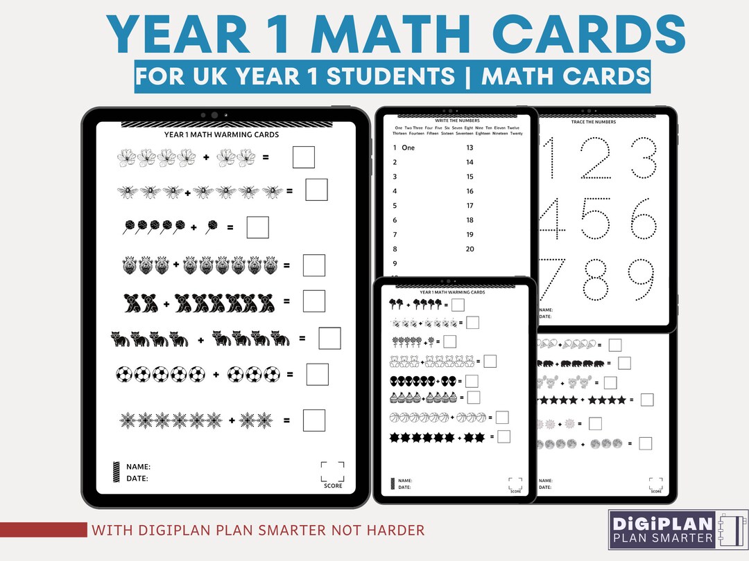 Addition and Subtraction Printable Numbers Year 1 Math Warming Cards ...