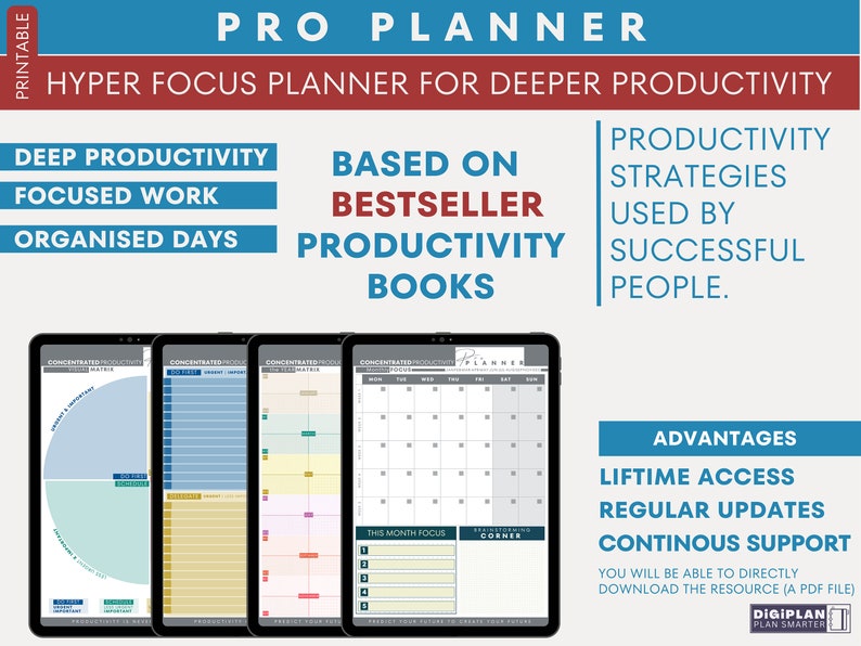 Printable Planner Pro Planner Deep Productivity Focus Work Student ...
