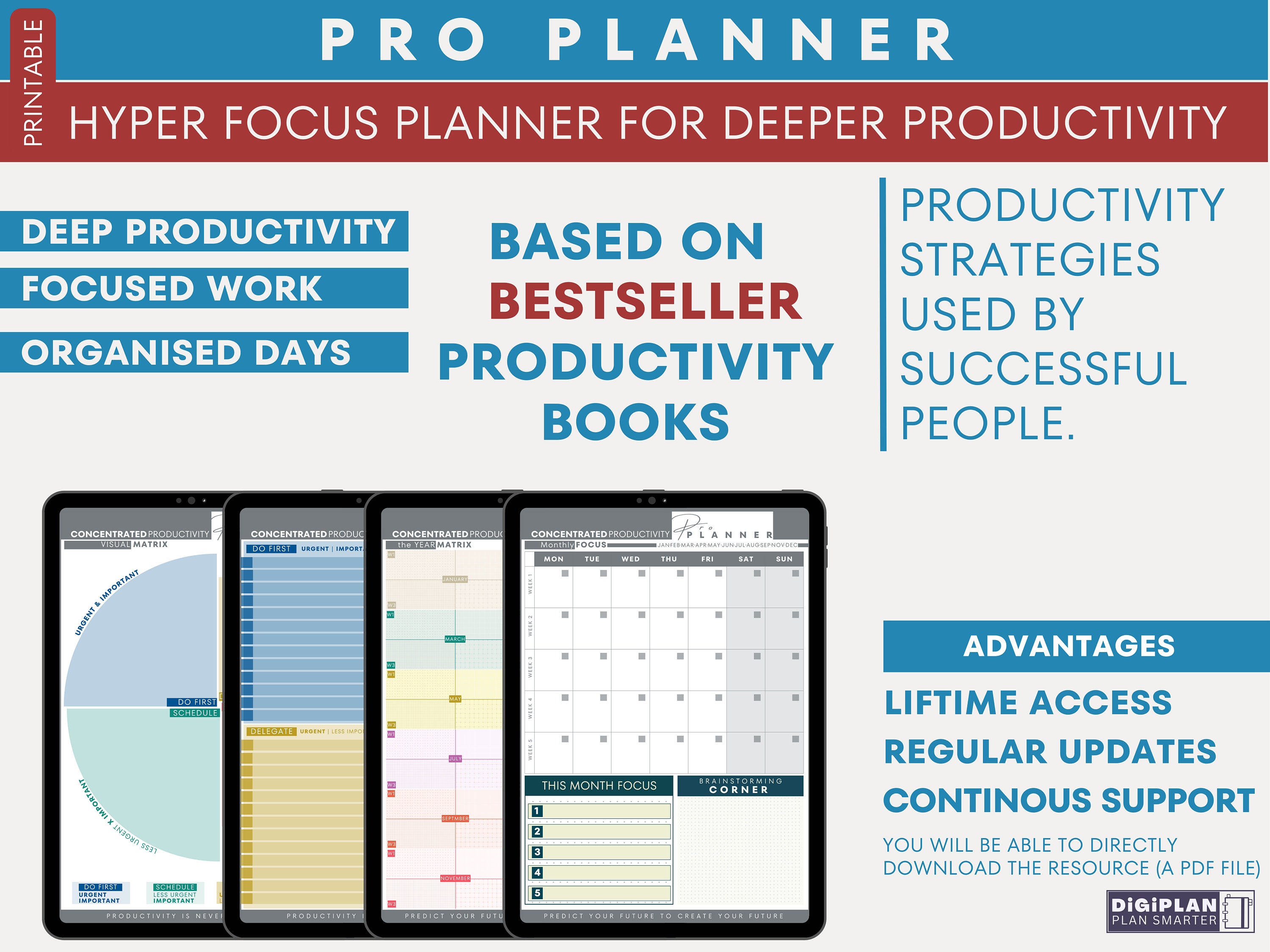 Printable Planner Pro Planner Deep Productivity Focus Work Student ...