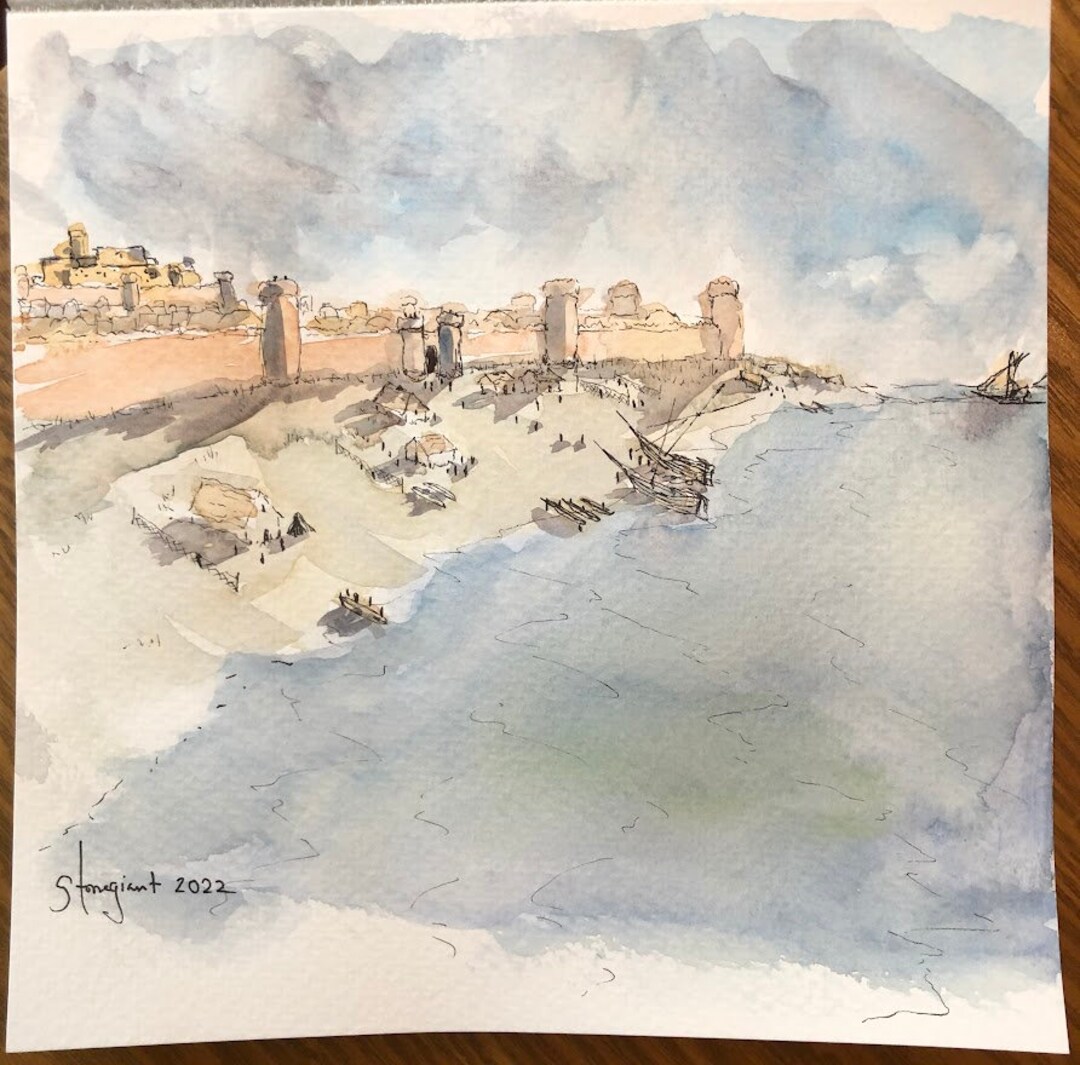 8x8 Print of Ink and Wash Fantasy City Scene - Etsy