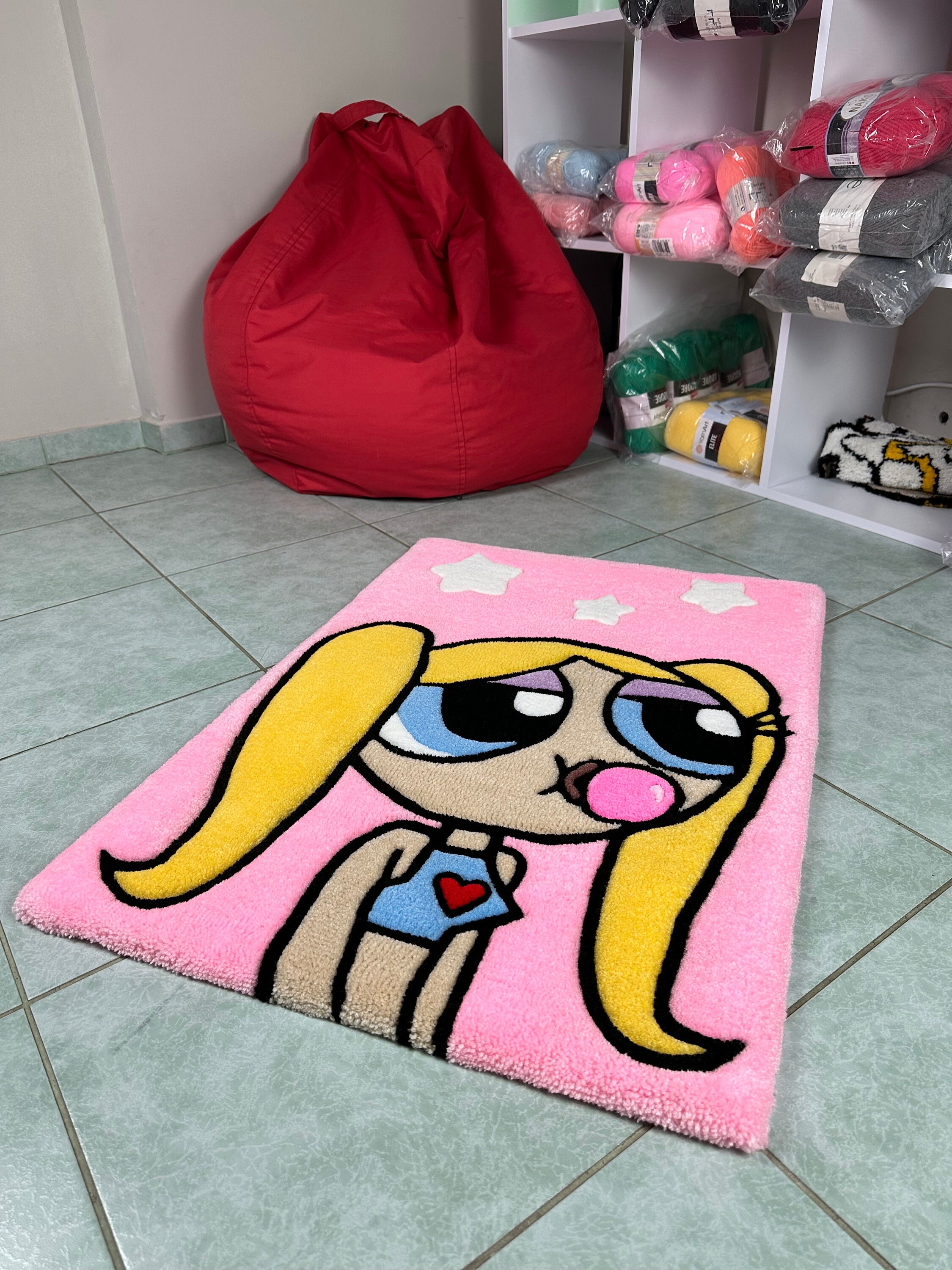 Custom Cartoon Character Rug - Handmade Plush Nursery Decor, Colorful ...