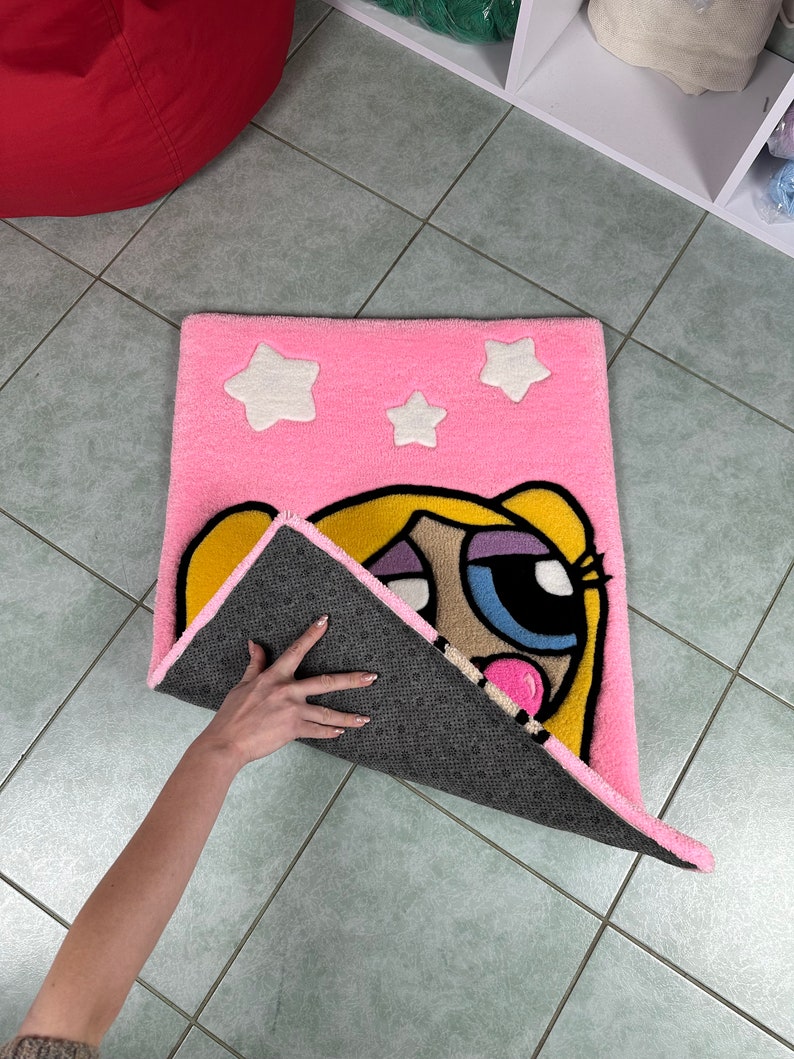 Custom Cartoon Character Rug - Handmade Plush Nursery Decor, Colorful ...