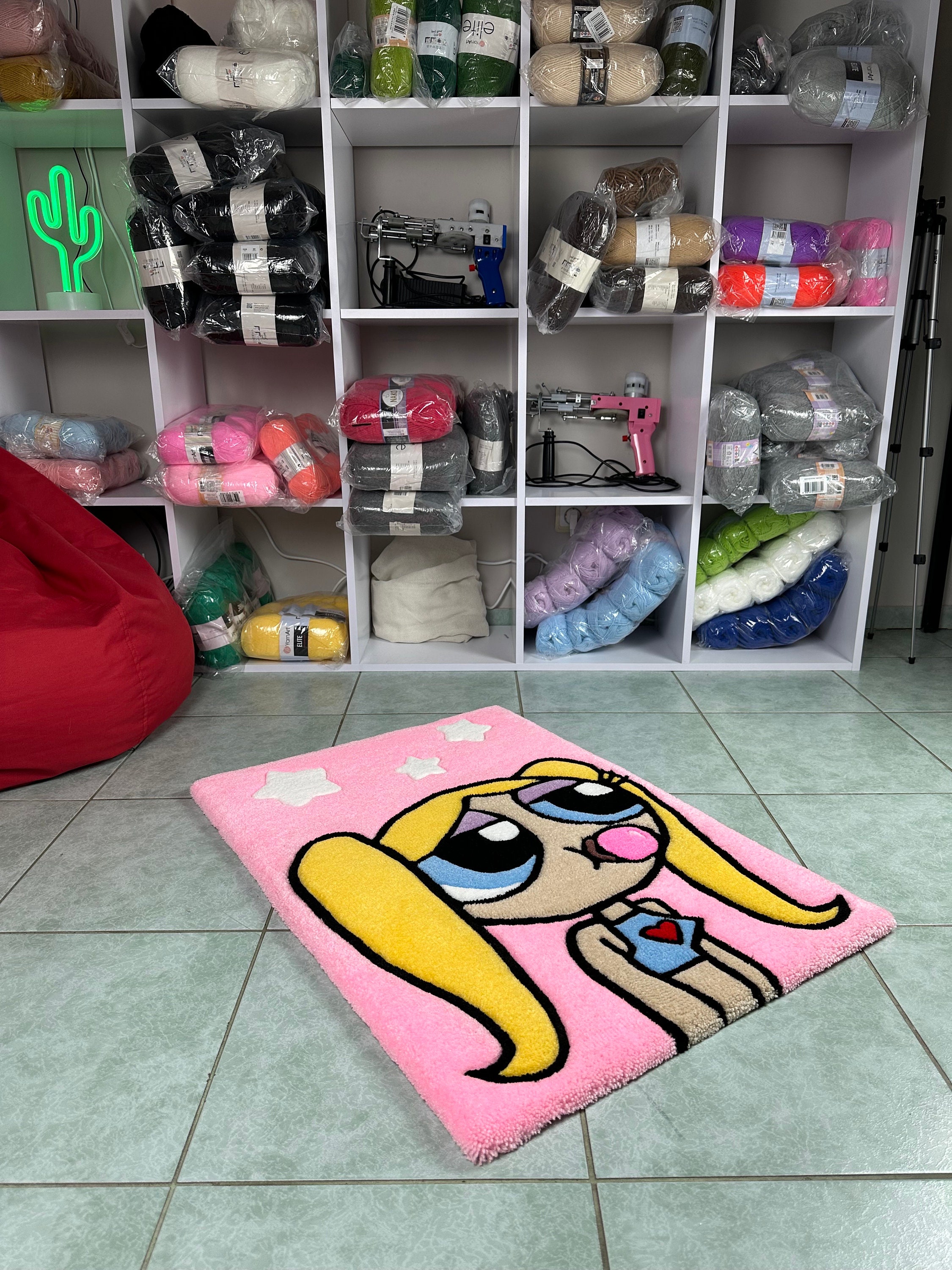 Custom Cartoon Character Rug - Handmade Plush Nursery Decor, Colorful ...