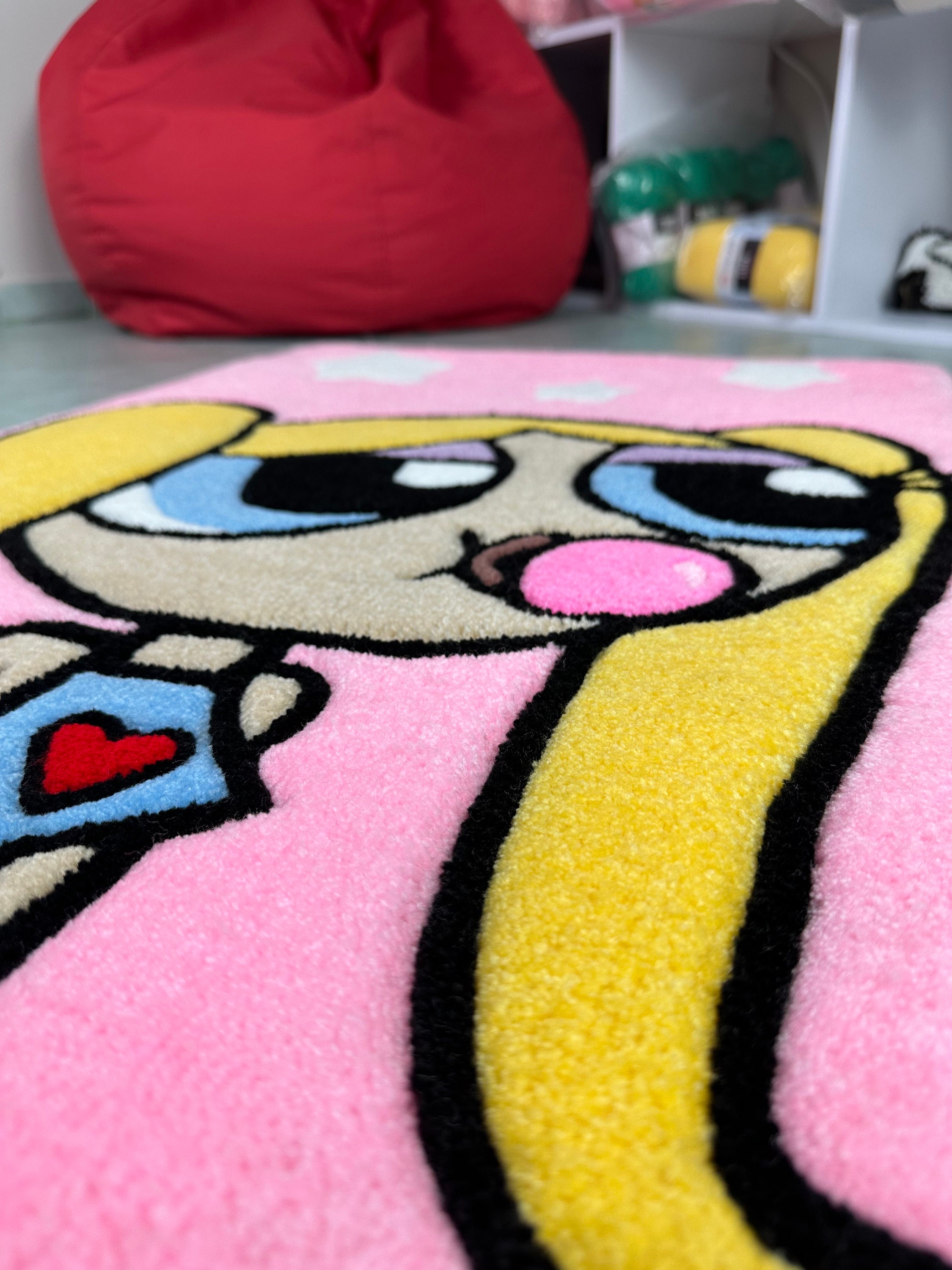 Custom Cartoon Character Rug - Handmade Plush Nursery Decor, Colorful ...