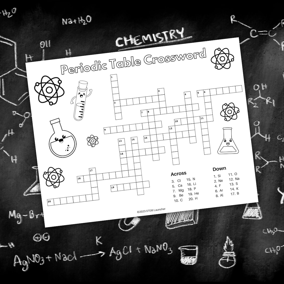 Printable Periodic Table Crossword Puzzle Elements 1-20 for Chemistry ...