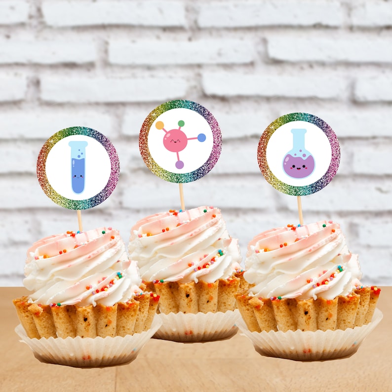 Chemistry Kawaii Lab Printable Cupcake Toppers for Science Birthday ...