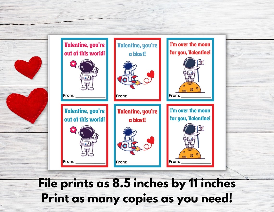 Printable Astronaut Space Valentines, Science Valentine Cards, Download ...