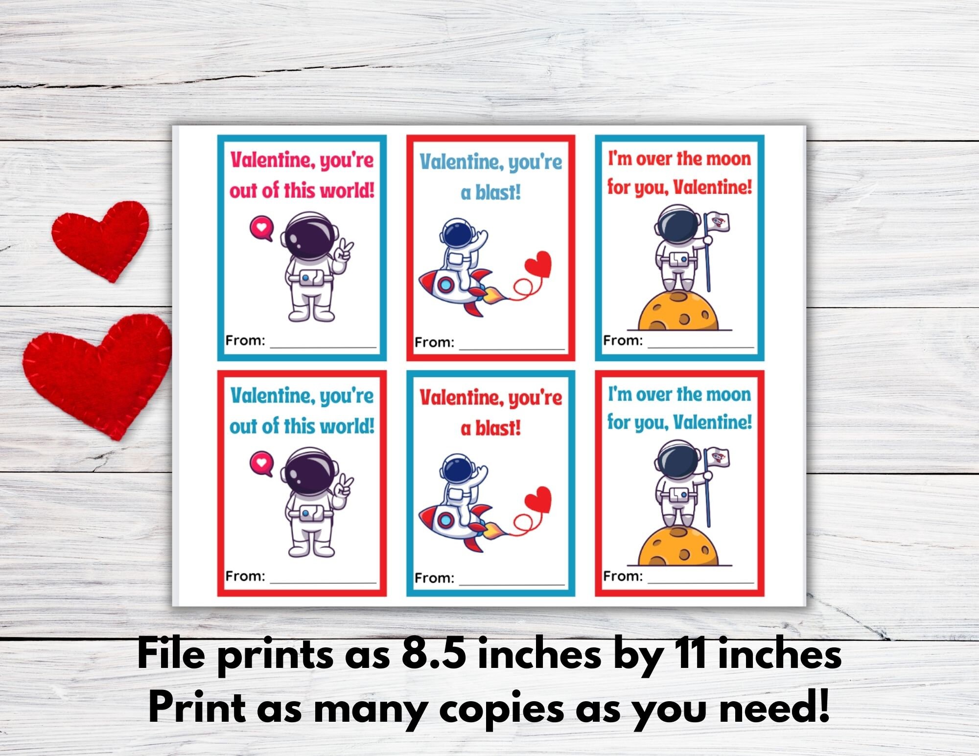 Printable Astronaut Space Valentines, Science Valentine Cards, Download ...