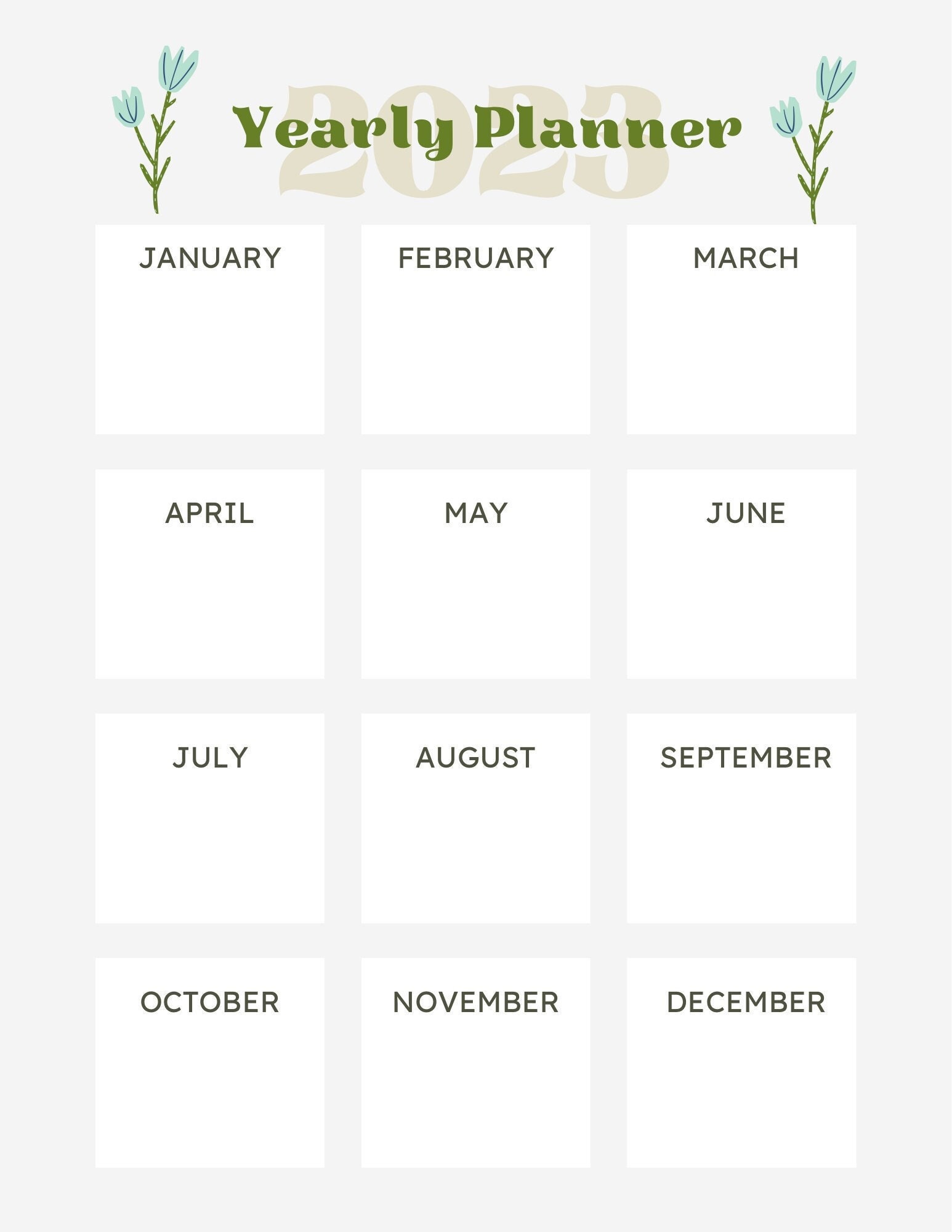 Yearly Planner, Digital Planner, Digital Printable, Digital Print ...