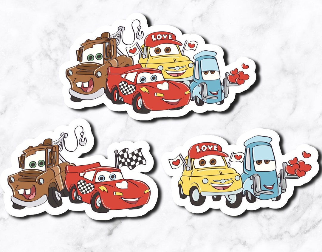 Car Valentine Cars Inspired Sticker set of 3 Stickers - Etsy