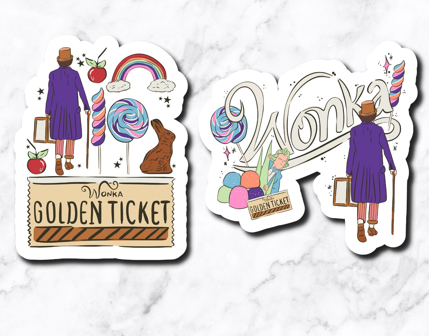Golden Ticket Wonka Inspired set of 2 Stickers - Etsy