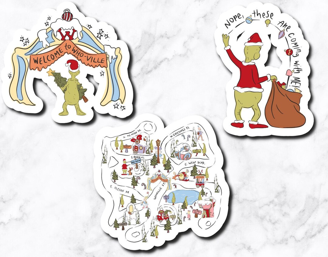 The Who Map Grinch Inspired Stickers set of 3 Stickers - Etsy