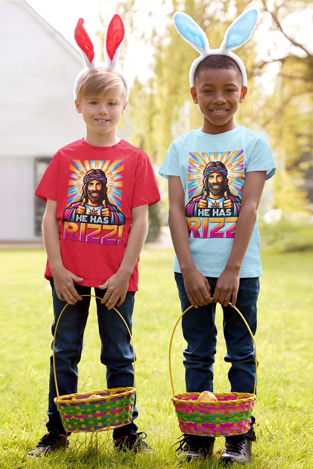 He Has Rizz Jesus Easter Kids Retro Graphic T-shirt - Etsy