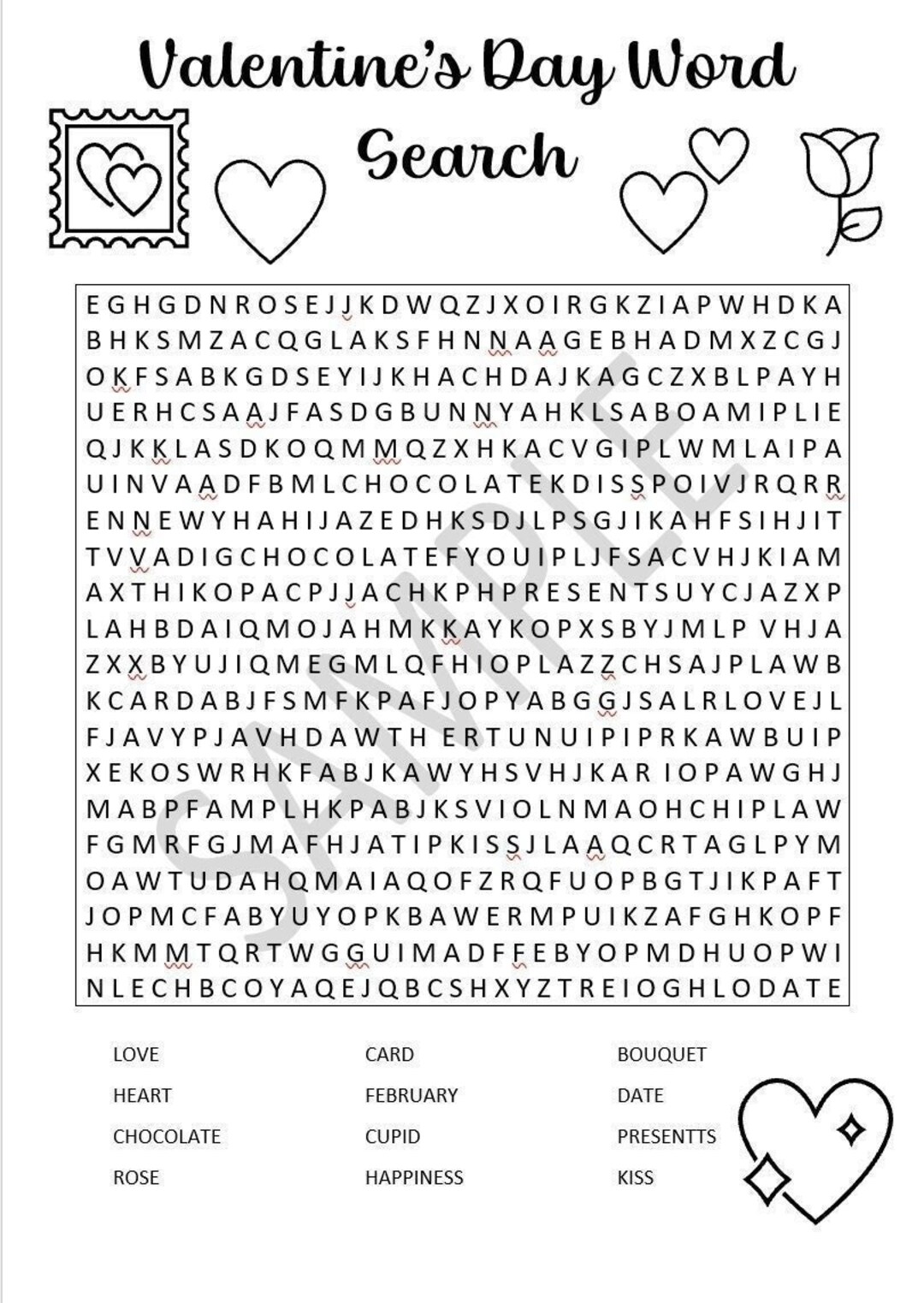 Printable Valentine's Day Word Search and Colouring Activity - Etsy