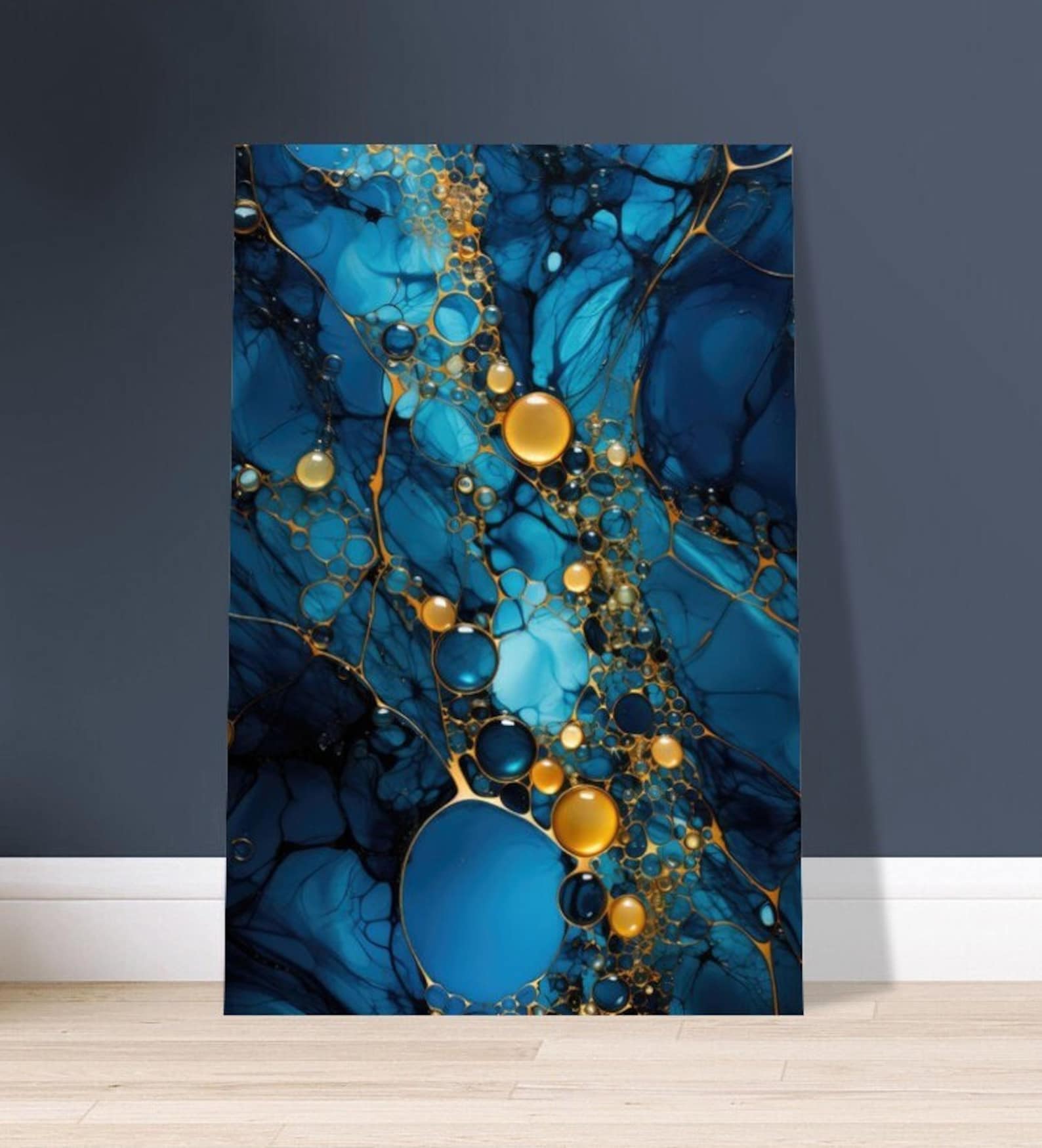 Navy Blue and Gold Abstract Poster Print Living Room Wall Decor ...