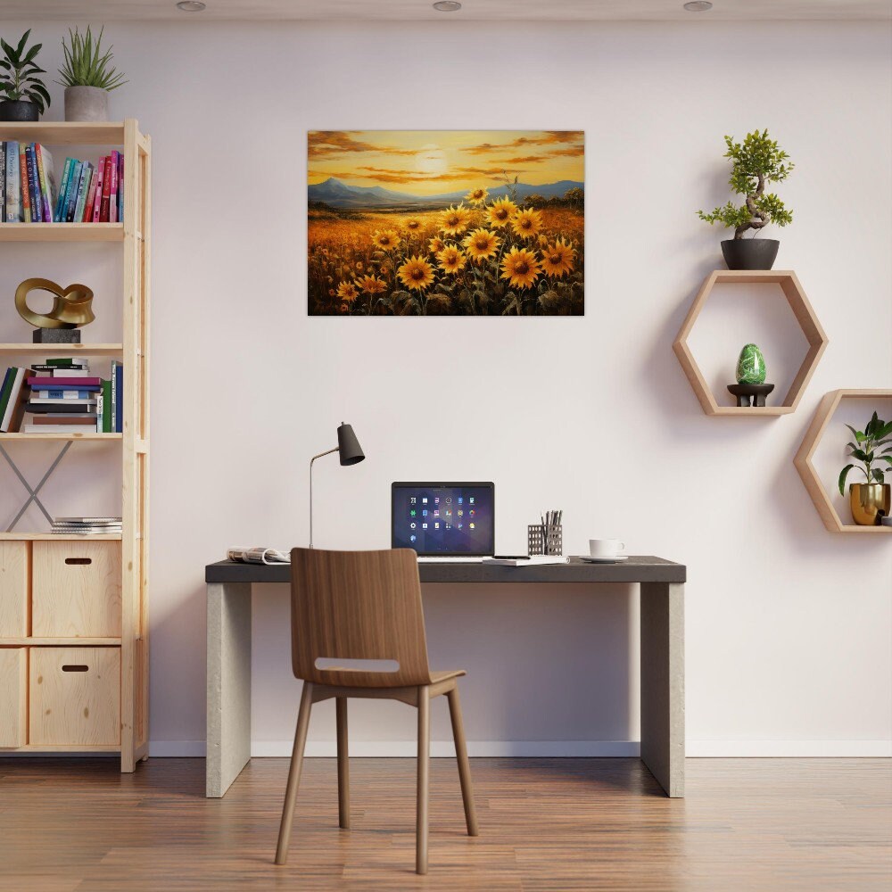 Sunset Sunflower Field Poster Print Large Sunflower Wall Art - Etsy