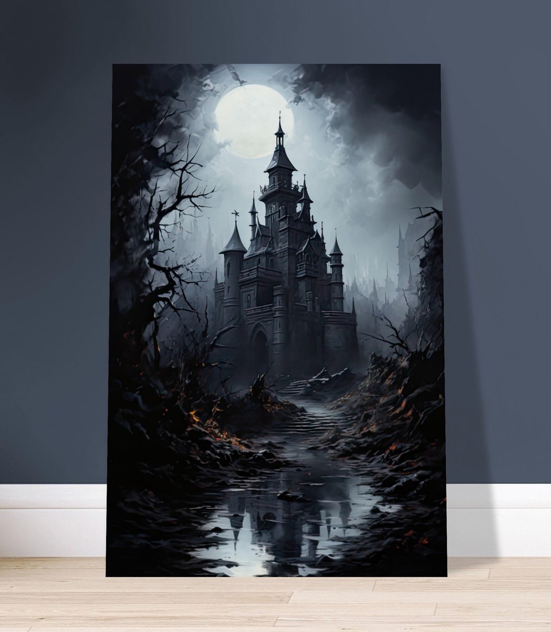 Gothic Castle Moonlit Night Poster: Dark Fantasy Halloween Decor - Etsy