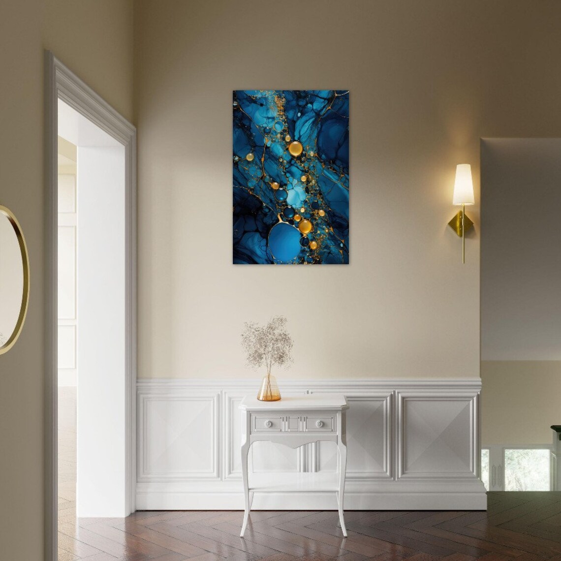 Navy Blue and Gold Abstract Poster Print Living Room Wall Decor ...