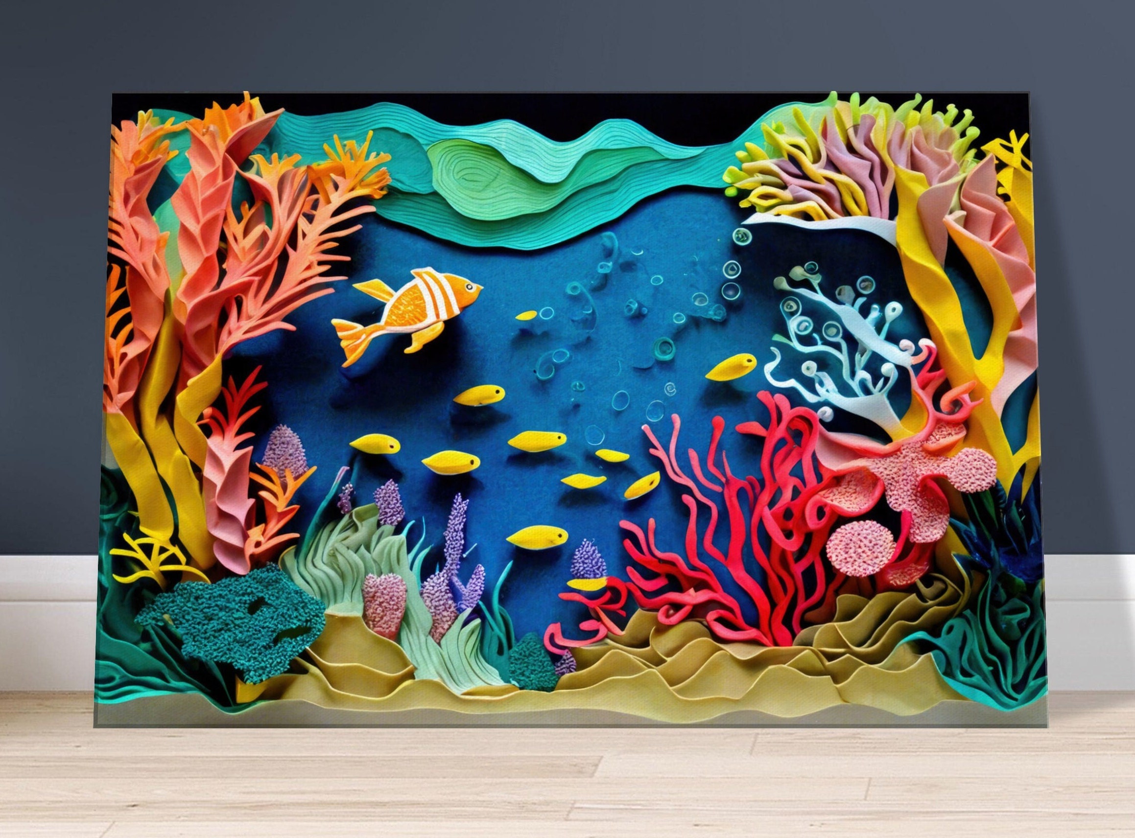 Coral Reef and Fish Canvas Print Paper Quilling Ocean Animals Nursery ...