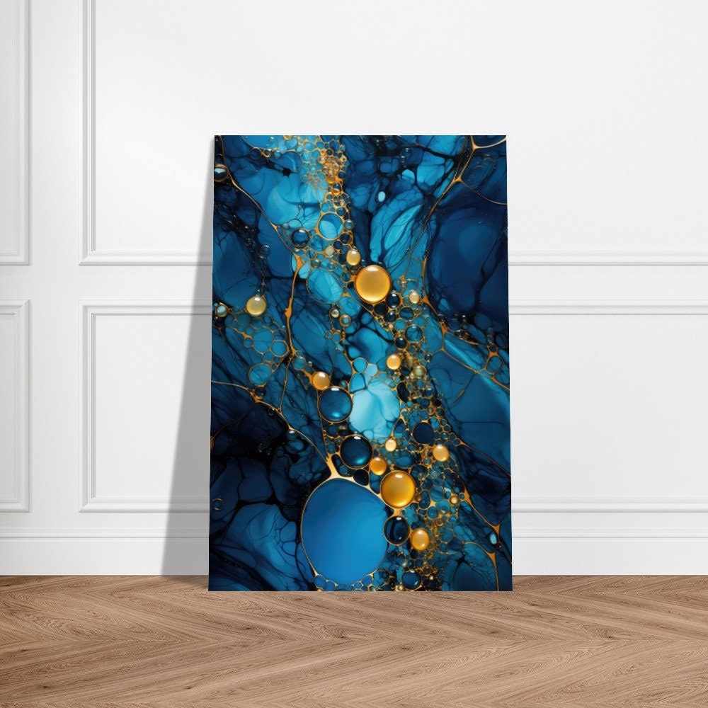 Navy Blue and Gold Abstract Poster Print Living Room Wall Decor ...