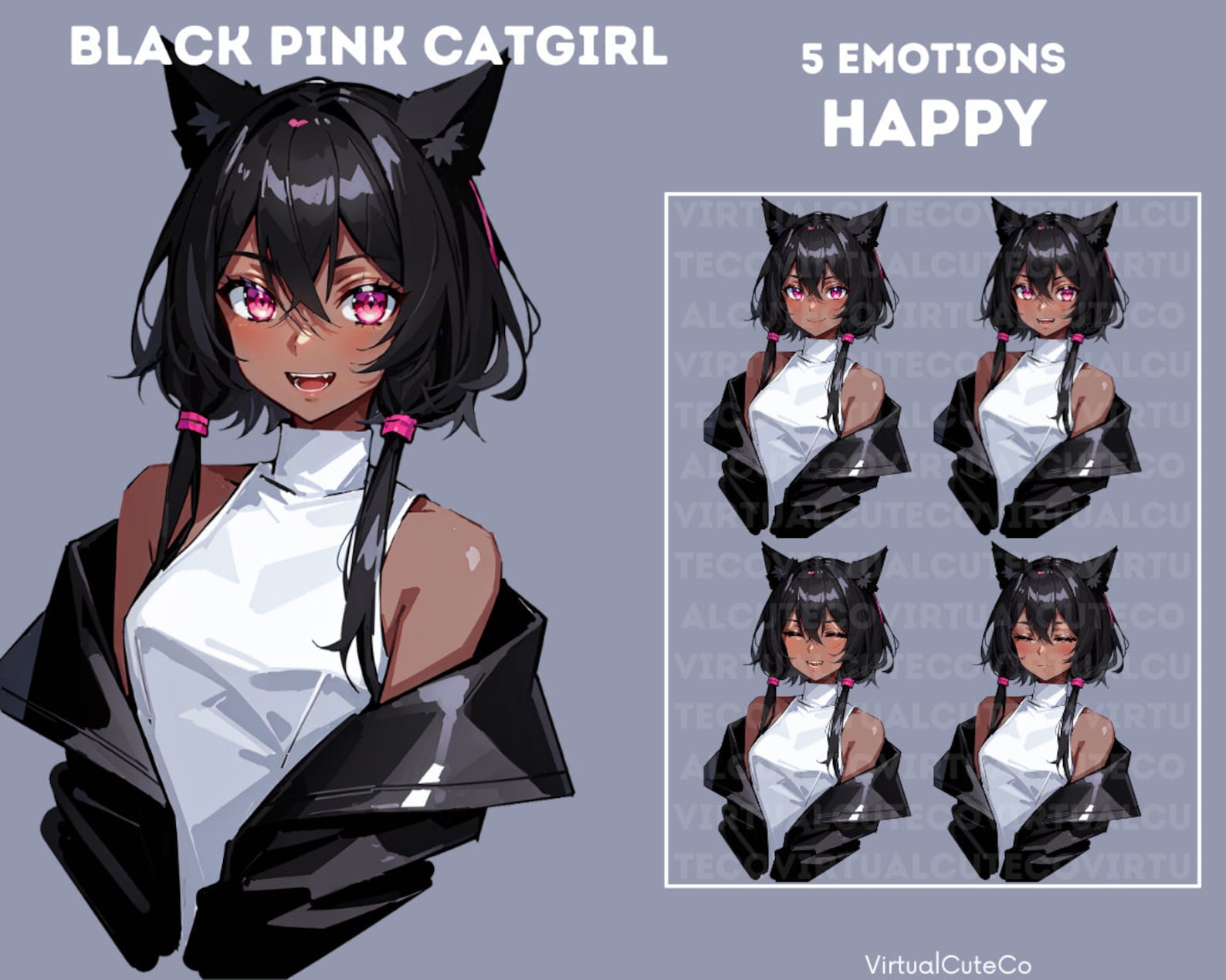 Black Pink Catgirl Pngtuber | Catgirl Pngtuber | Ready to Use ...