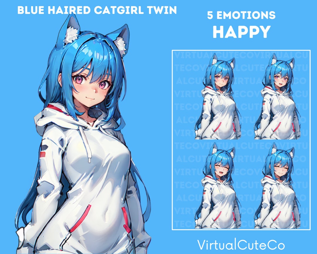 Blue Haired Catgirl Twin Pngtuber | Catgirl Pngtuber | Ready to Use ...