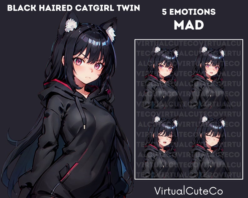 Black Haired Catgirl Twin Pngtuber | Catgirl Pngtuber | Ready to Use ...