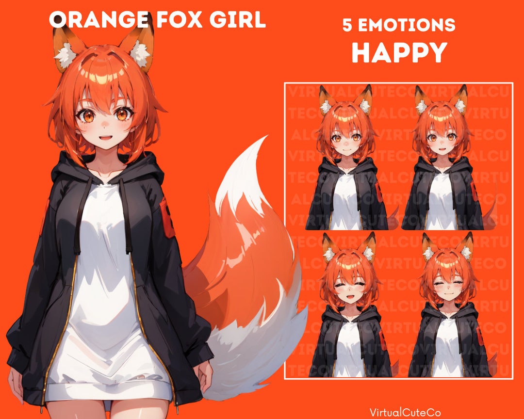 Orange Fox Girl Pngtuber | Catgirl Pngtuber | Ready to Use | Multiple ...