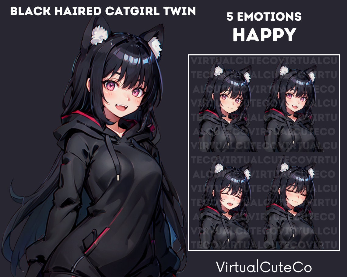 Black Haired Catgirl Twin Pngtuber | Catgirl Pngtuber | Ready to Use ...