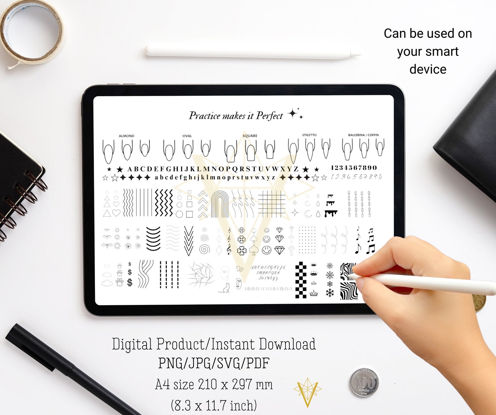 Digital Printable Nail Art Practice Sheet , Nail Art Drawing Sheet ...