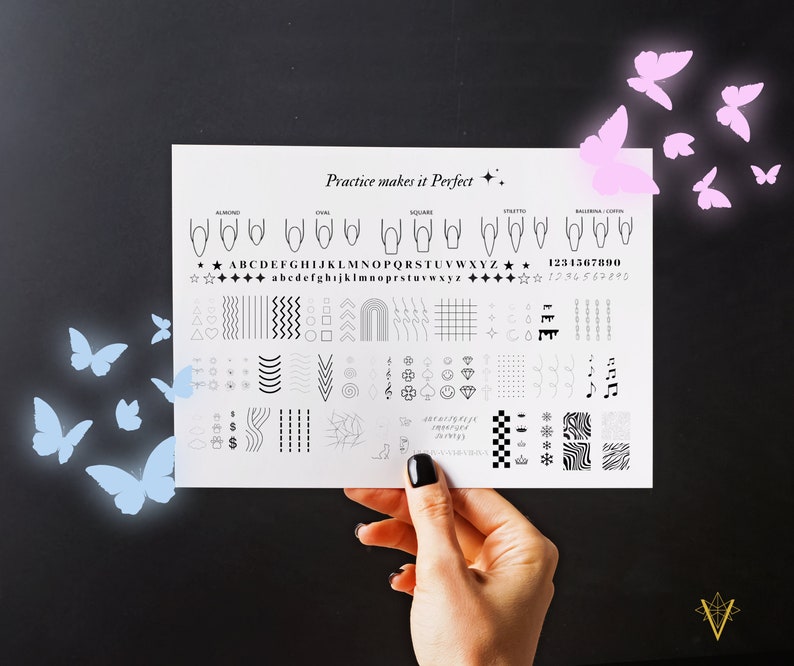 Digital Printable Nail Art Practice Sheet , Nail Art Drawing Sheet ...