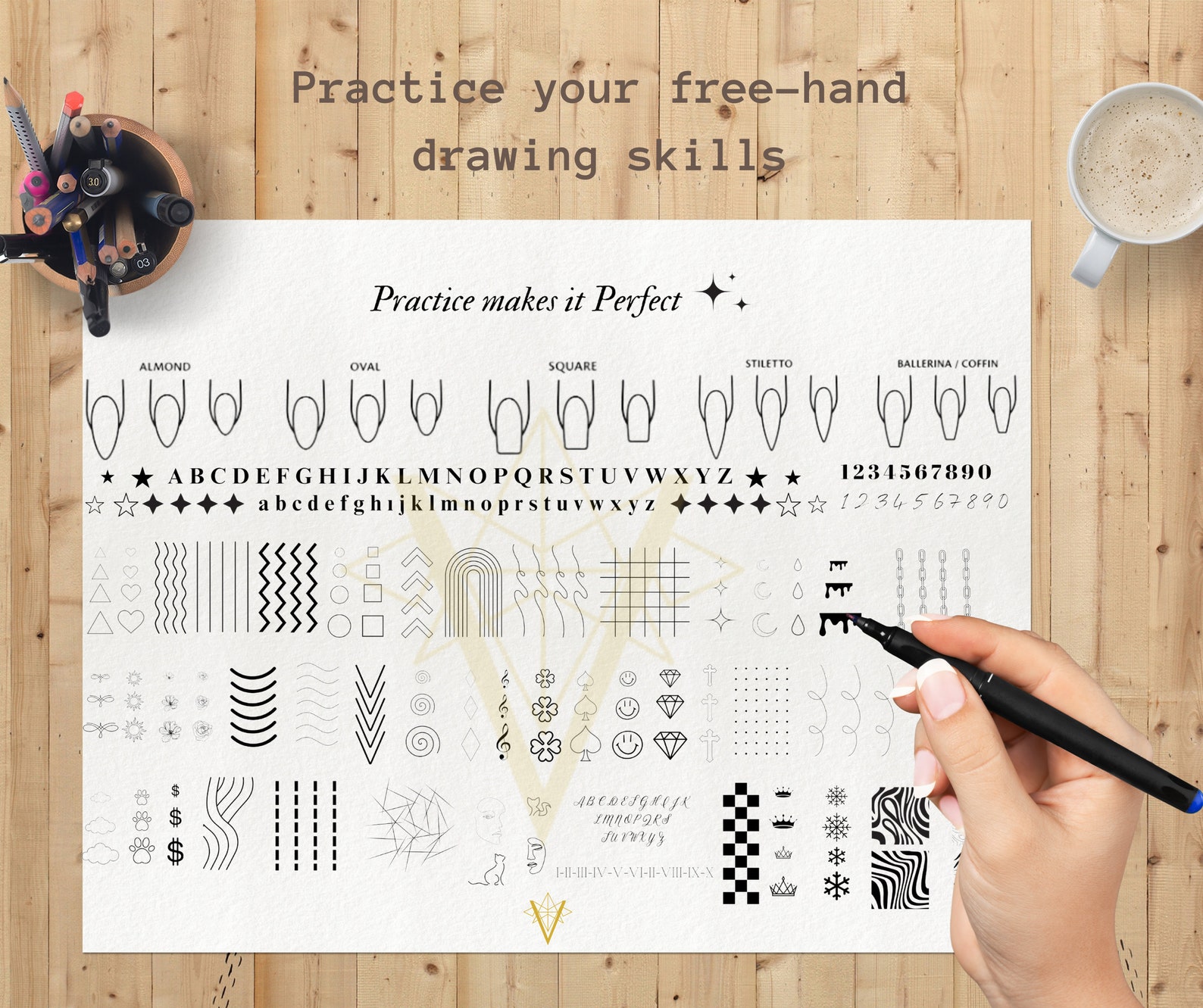 Digital Printable Nail Art Practice Sheet , Nail Art Drawing Sheet ...