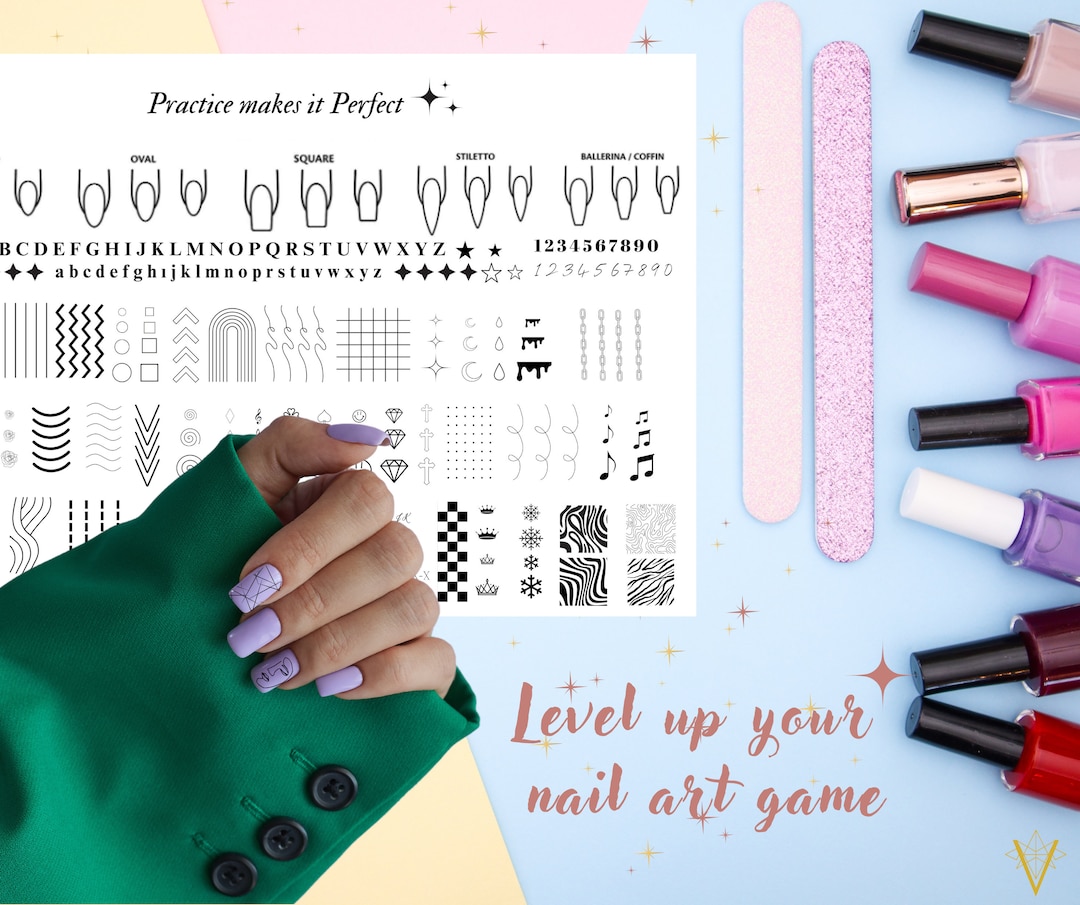 Digital Printable Nail Art Practice Sheet , Nail Art Drawing Sheet ...