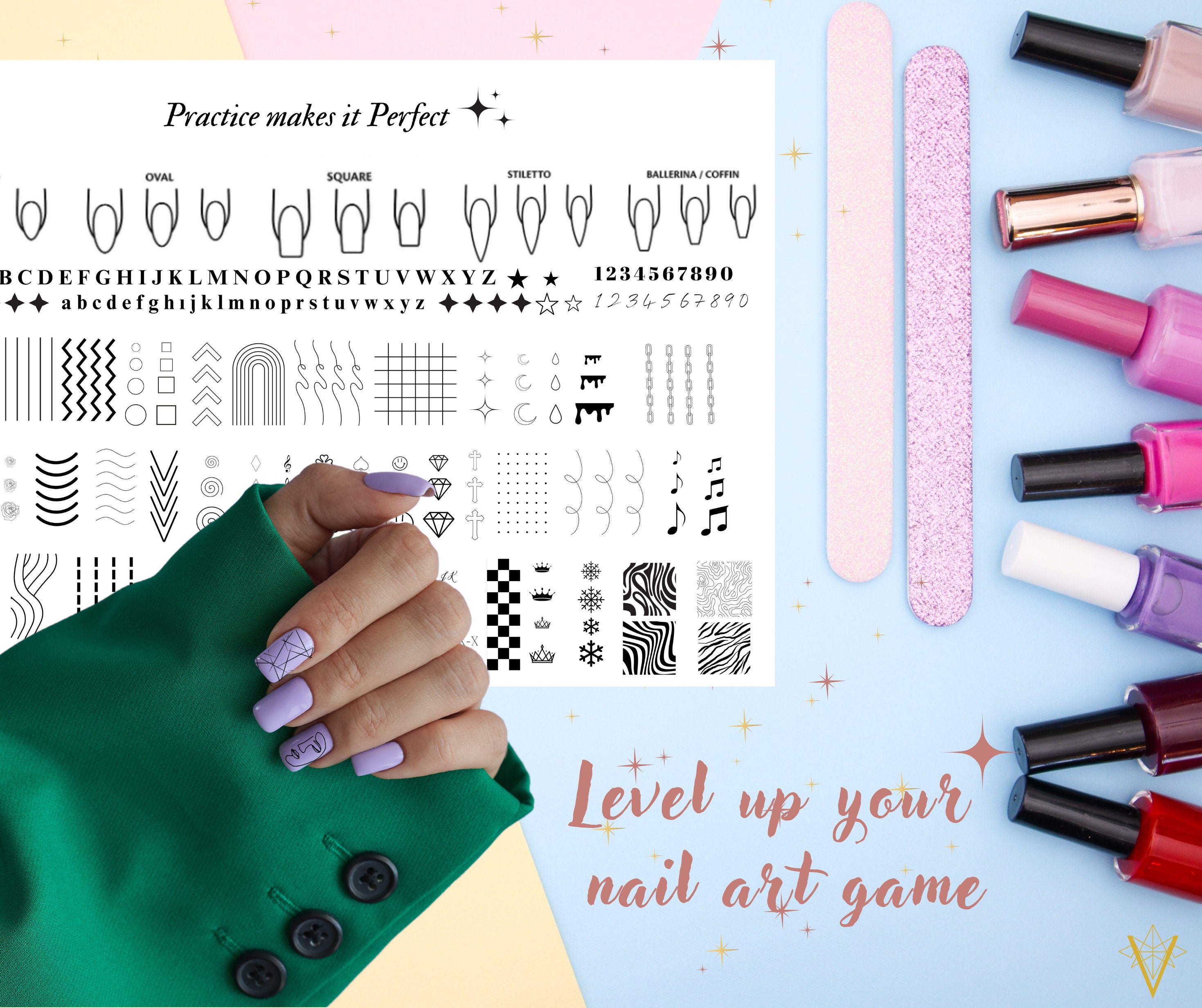 Digital Printable Nail Art Practice Sheet Nail Art Drawing Sheet