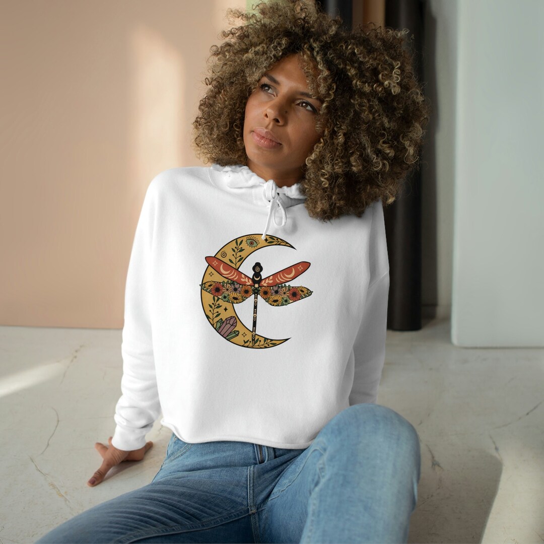 Dragonfly Moon Crop Hoodie Dragonfly Sweatshirt Boho Style Dragonflies ...