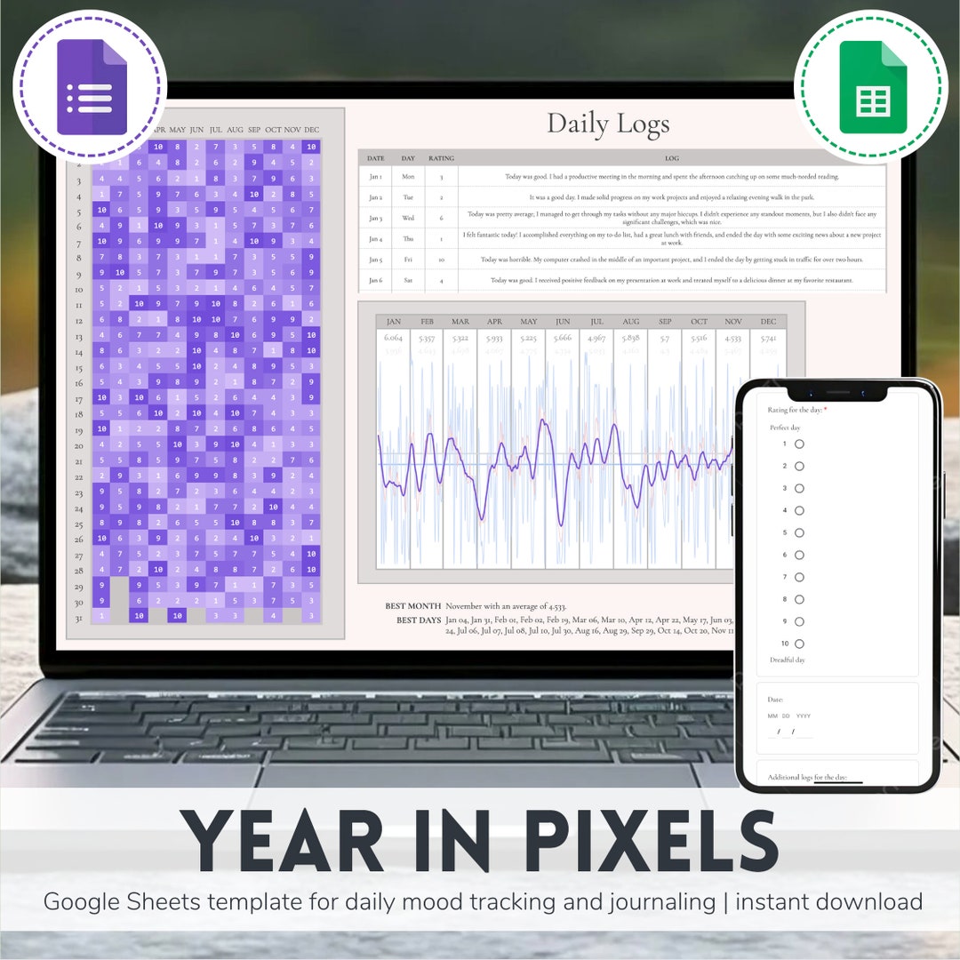 YEAR IN PIXELS - Daily Mood Tracker | Google Sheets Template ...