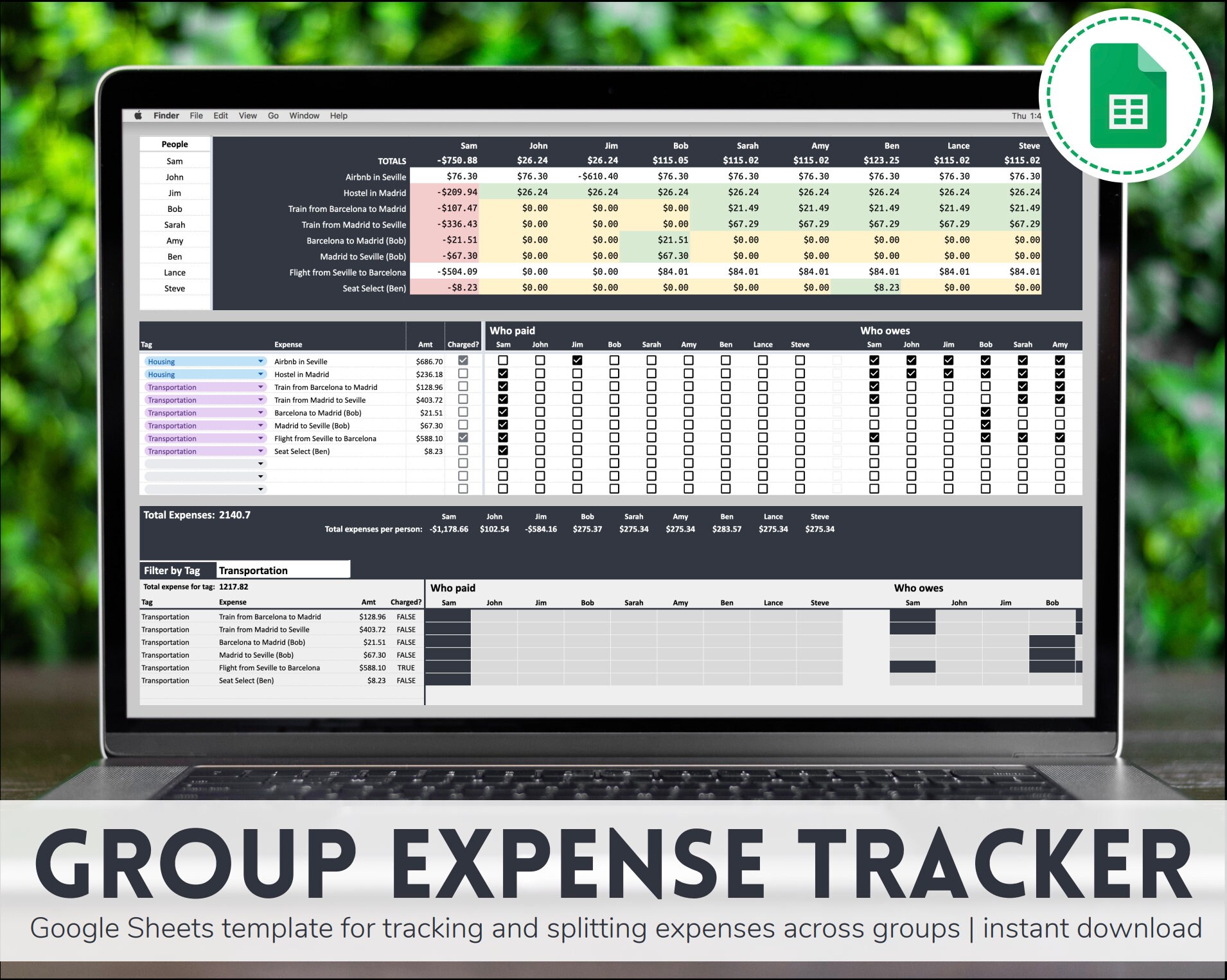 EXPENSE TRACKER for Groups Google Sheets Template, Expense Log, Budget Planner, Bookkeeping ...