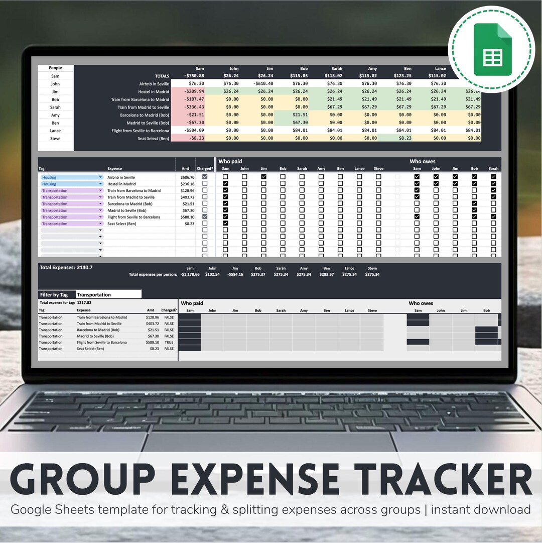 EXPENSE TRACKER for Groups | Google Sheets Template, Expense Log ...