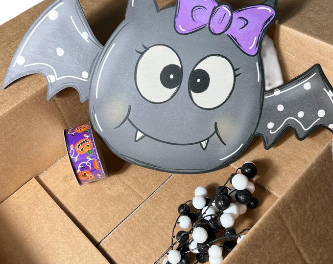 Cute Halloween Bat Door Hanger Kit, Purple Bow Bat, Pumpkin Ribbon ...