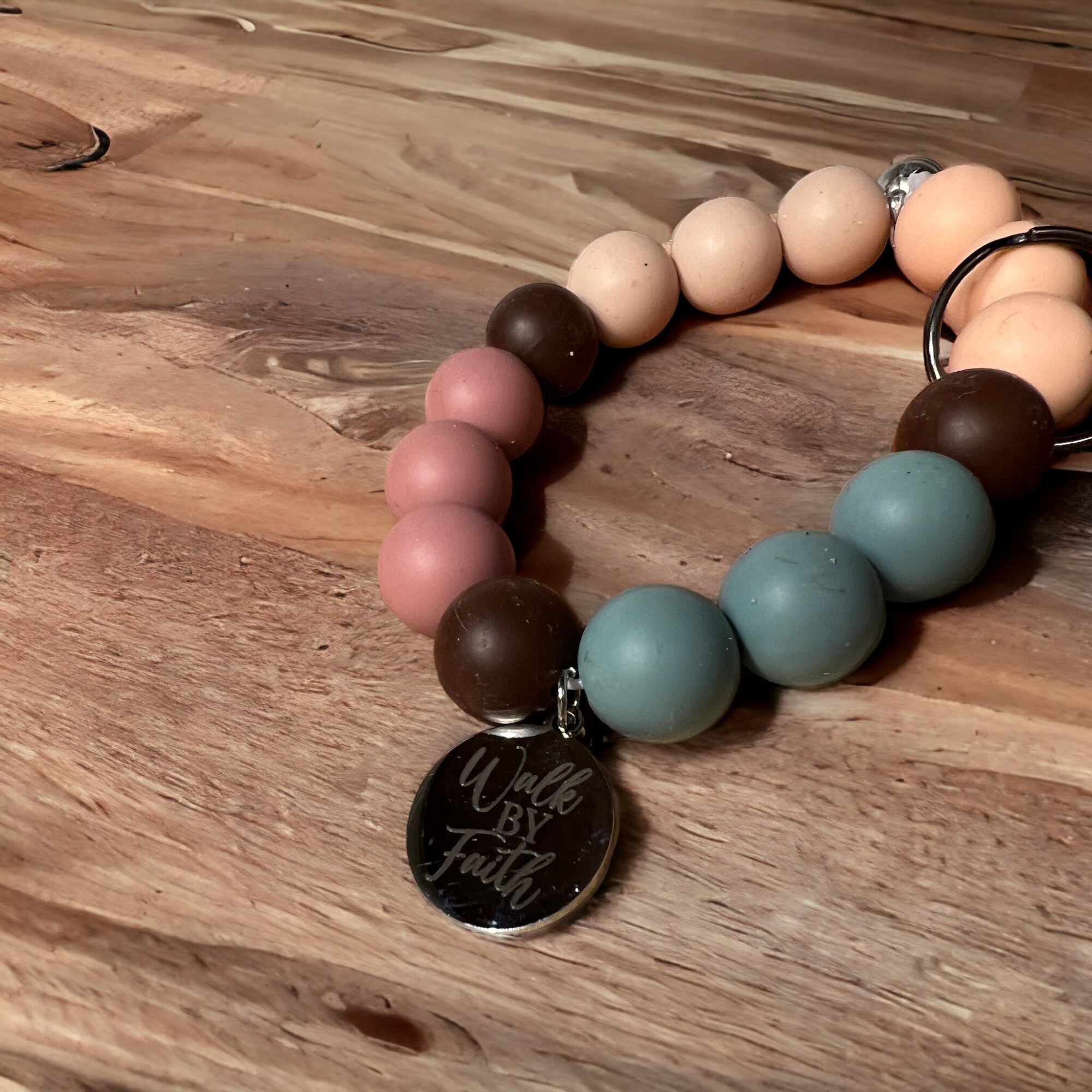 Beaded Wristlet Keychain in Peach Brown Sage Rose and Beige - Etsy