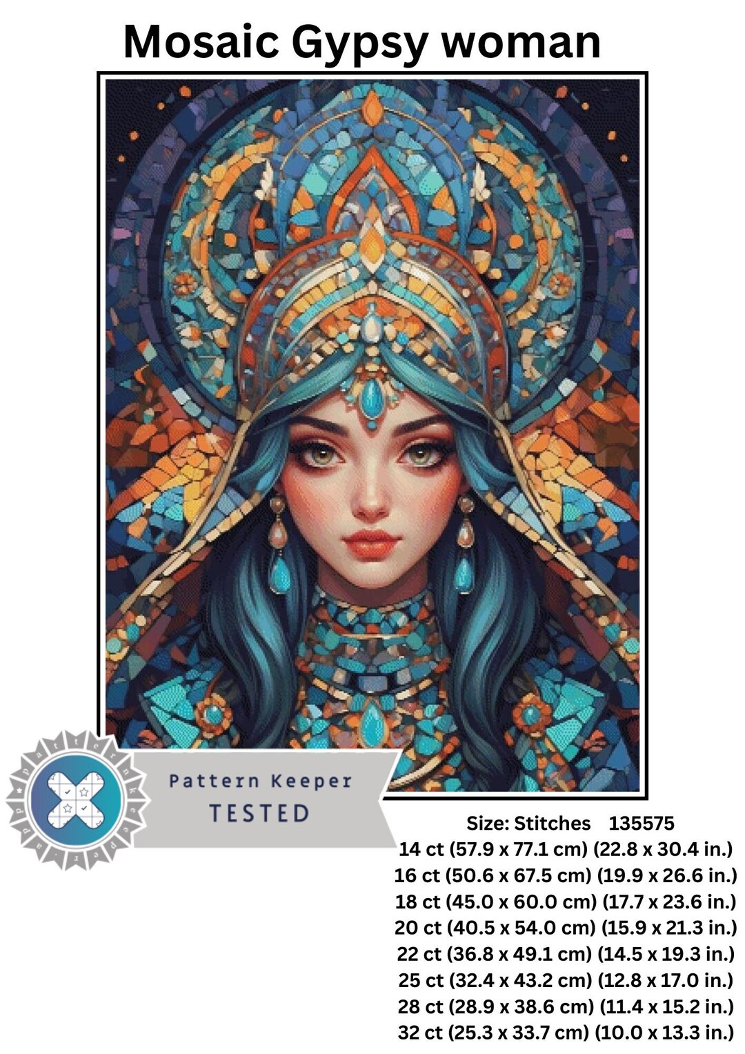 Mosaic Gypsy Woman Cross Stitch Pattern Anime Full Coverage, Instant ...