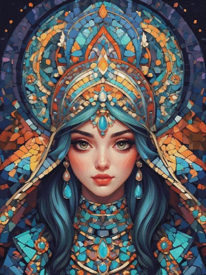 Mosaic Gypsy Woman Cross Stitch Pattern Anime Full Coverage, Instant ...