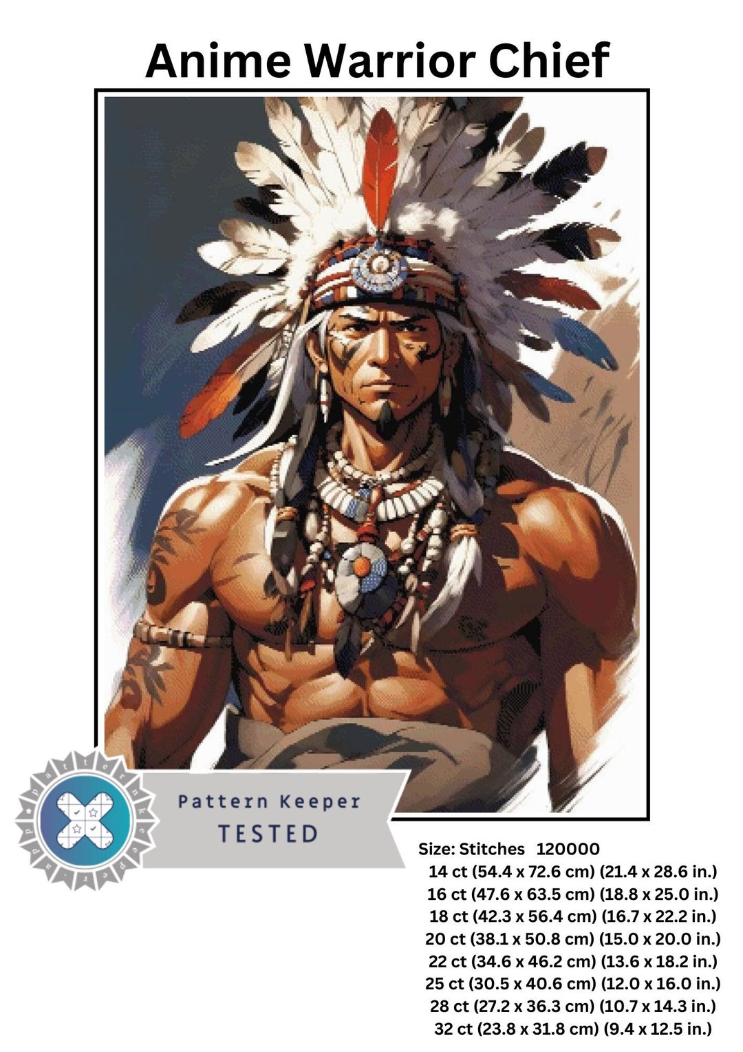 Warrior Chief Full Coverage Cross Stitch Pattern Instant - Etsy