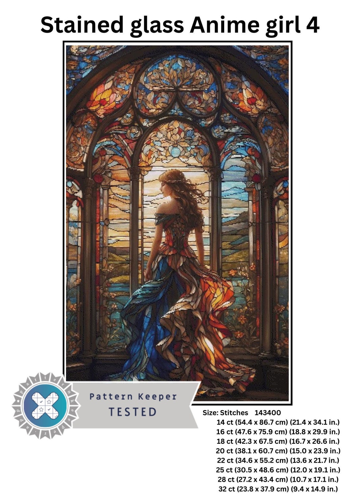 Stained Glass Girl 4, Full Coverage Cross Stitch Pattern, Instant ...